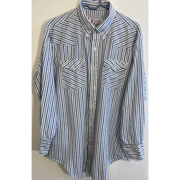 H Bar C | Shirts | Vintage H Bar C California Ranchwear Blue Striped ...